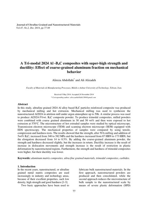 Pdf A Tri Modal 2024 Al B4c Composites With Super High Strength And Ductility Effect Of