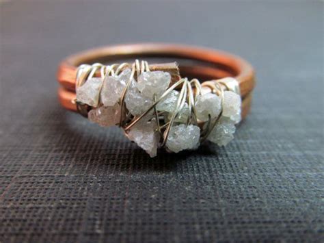 Raw Uncut Rough Diamond Cluster Ring Copper By TheChestnutForge Raw Gemstone Jewelry