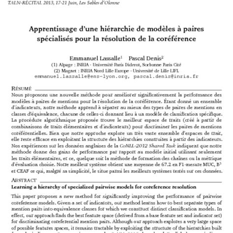 Learning A Hierarchy Of Specialized Pairwise Models For Coreference Resolution Apprentissage D