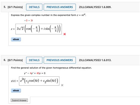 Solved Express The Given Complex Number In The Exponential Chegg