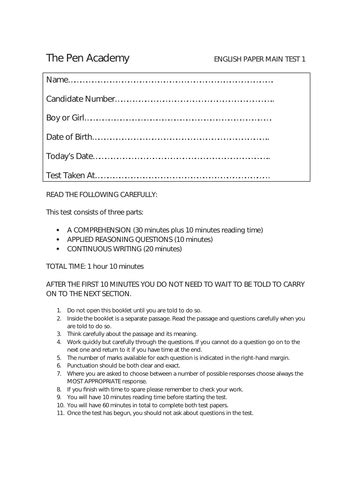 11 English Csse Style Mock Paper On The Butterfly Frolic Teaching Resources