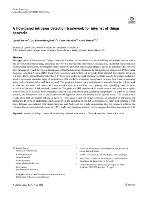 Pdf A Flow Based Intrusion Detection Framework For Internet Of Things