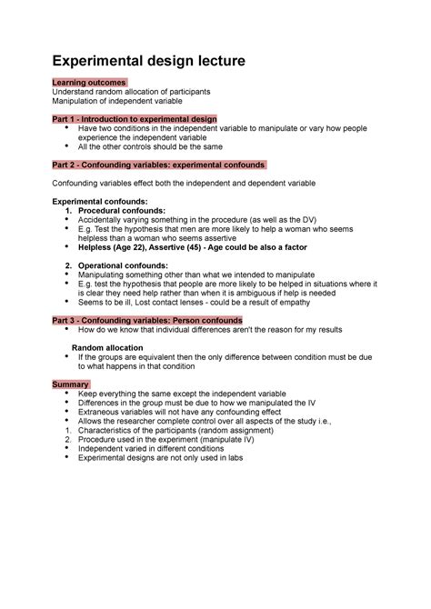 experimental design lecture notes 1 psychol 1004 adelaide