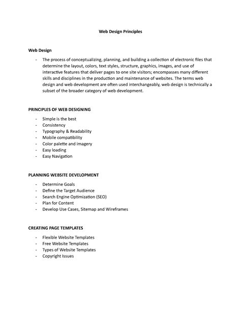 Notes In Web Design Principles Web Design Principles Web Design The Process Of Conceptualizing