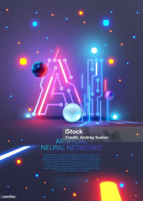 Ai 로고 또는 아이콘입니다 Ai 네온 문자와 함께 추상 기술 개념 포스터 Ai 텍스트는 사이버 공간의 Pcb 네온 전자 신호로