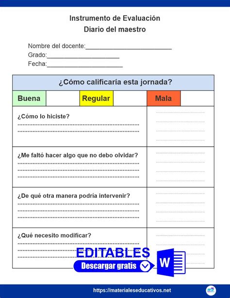 Instrumento De Evaluación Diario Del Maestro Materiales Educativos