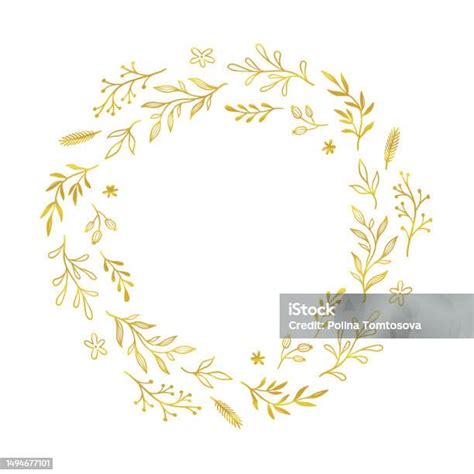 골드 꽃무늬 원형 프레임 벡터 황금 꽃 잎 화환 테두리입니다 웨딩 라운드 프레임 디자인 손으로 그린 소박한 번성의 우아한 원형