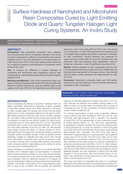 Pdf Surface Hardness Of Nanohybrid And Microhybrid Resin Composites Cured By Light Emitting