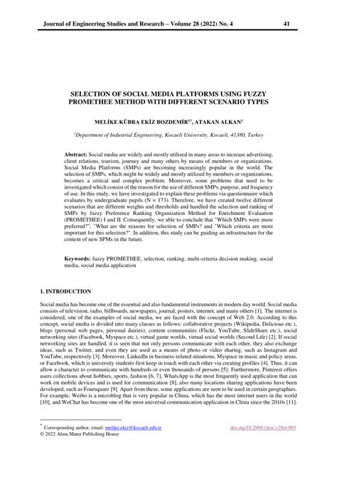 Pdf Selection Of Social Media Platforms Using Fuzzy Promethee Method With Different Scenario Types