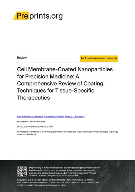 Pdf Cell Membrane Coated Nanoparticles For Precision Medicine A Comprehensive Review Of