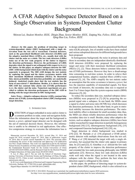 Pdf A Cfar Adaptive Subspace Detector Based On A Single Observation