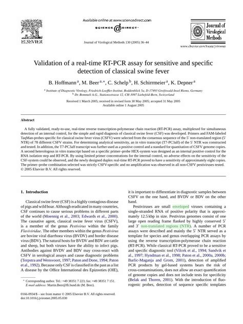 Pdf Validation Of A Real Time Rt Pcr Assay For Sensitive And Specific