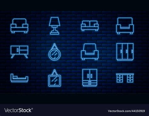 Set Line Office Desk Wardrobe Sofa Mirror Vector Image