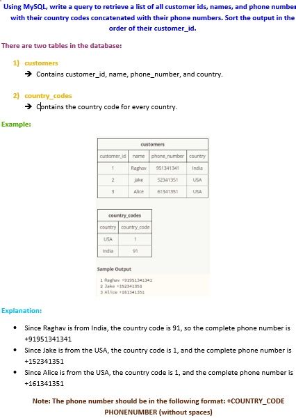 Solved Using Mysql Write A Query To Retrieve A List Of All Customer