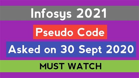 Infosys 2021 Asked On 30 Sept 2020 Pseudo Code Latest Questions The Coding Bytes Youtube