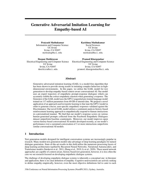 Pdf Generative Adversarial Imitation Learning For Empathy Based Ai