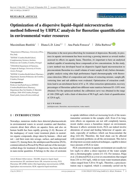 Pdf Optimization Of A Dispersive Liquid Liquid Microextraction Method Followed By Ultra Hplc