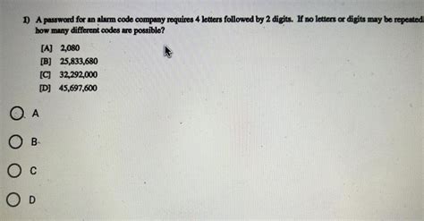 Answered 1 A Password For An Alarm Code Company Requires 4 Letters