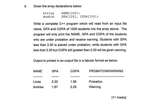 Solved D Given The Array Declarations Below String