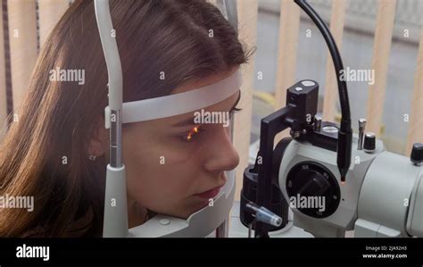 Ophthalmology Treatment A Young Woman Checking Her Visual Acuity With