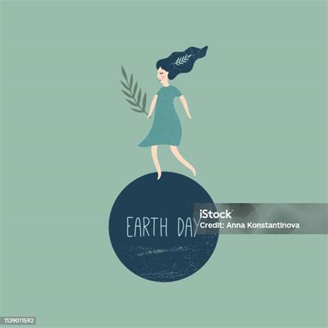 지구의 날 배너 귀여운 달리기 소녀와 벡터 일러스트 레이 션 환경 안전 자연 개념 디자인을 위한 포스터 엽서 또는 요소 여자에 대한 스톡 벡터 아트 및 기타 이미지 Istock