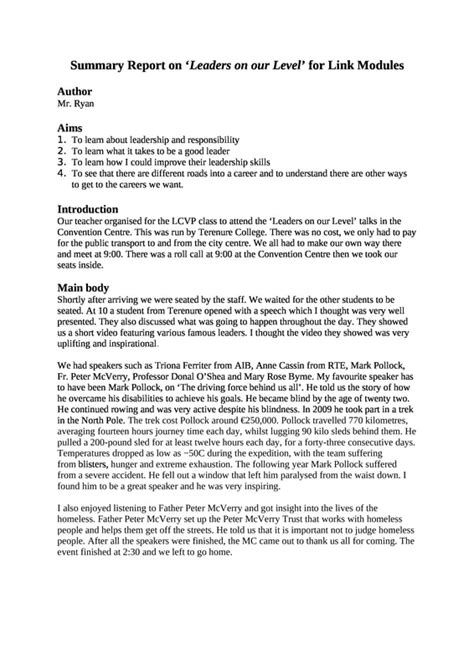 Summary Report Sample