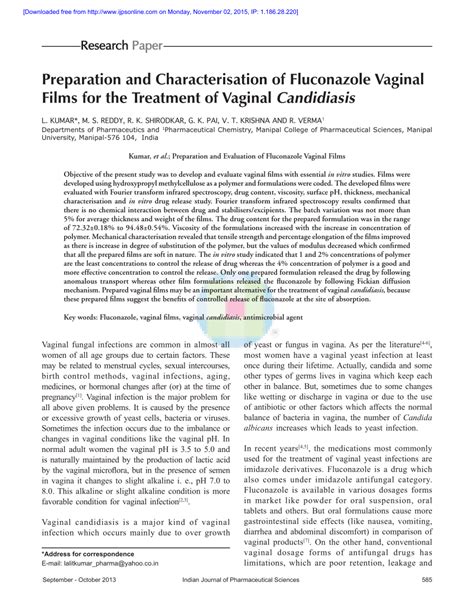 Pdf Preparation And Characterisation Of Fluconazole Vaginal Films For The Treatment Of Vaginal