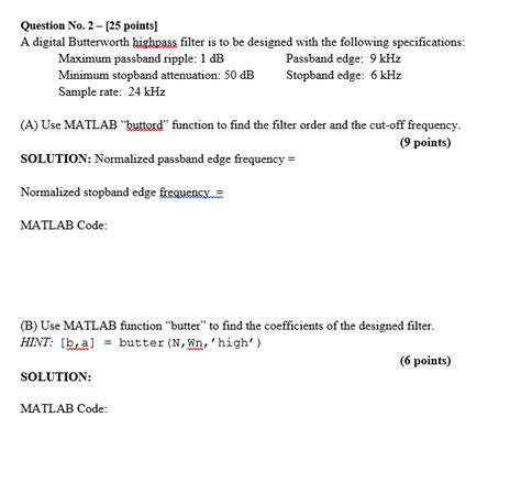 Solved Question No 2 25 Points A Digital Butterworth