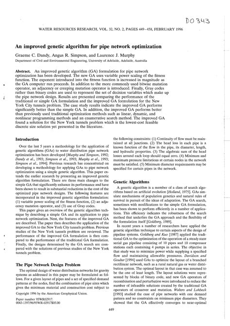 Pdf An Improved Genetic Algorithm For Pipe Network Optimization