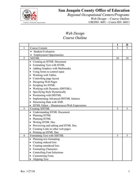 Web Design Course Outline Doc