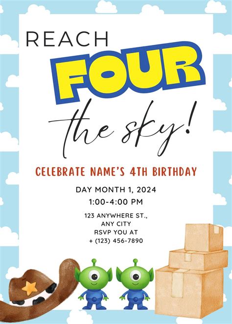 Reach Four The Sky Birthday Invitation Etsy
