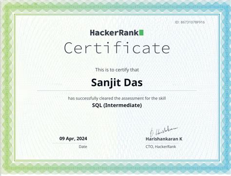 Sanjit Das On Linkedin Sql Certification Dataanalysis Hackerrank Milestoneachievement…