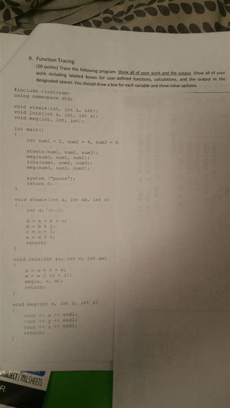 solved 11 function tracing 20 points trace the following