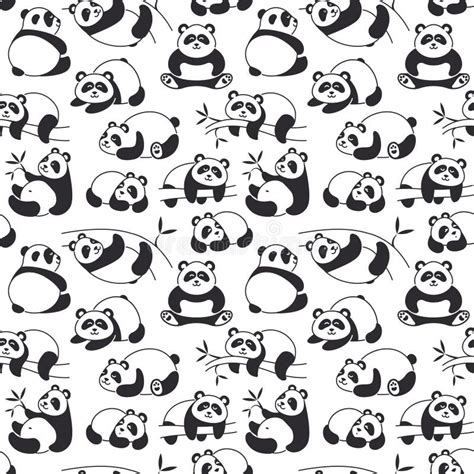 Seamless Background With Pandas In Various Poses Stock Vector Illustration Of Vector Graphic