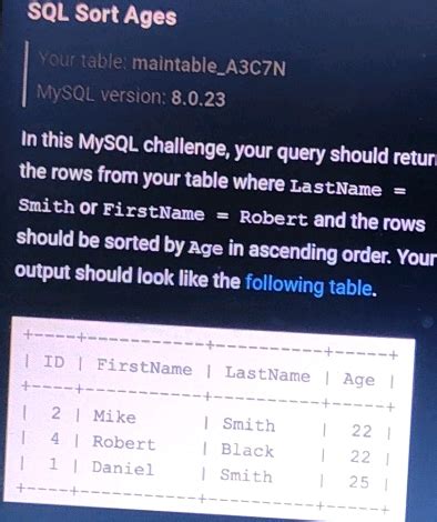 SQL Sort Ages Your Table MaintableA3C7N MySQL StudyX