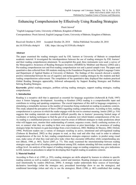Pdf Enhancing Comprehension By Effectively Using Reading Strategies Pdf Enhancing Comprehension By Effectively Using Reading Strategies