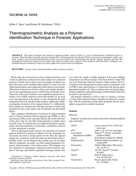 Pdf Thermogravimetric Analysis As A Polymer Identification Technique In Forensic Applications