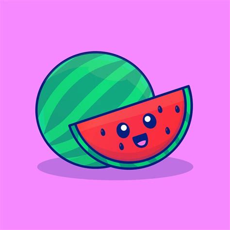 수박 조각 귀여운 캐릭터 과일 그림 여름 벡터 만화 프리미엄 벡터