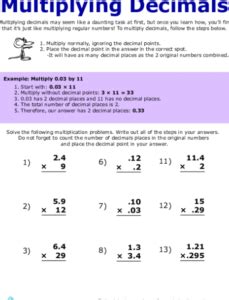 Multiplying Decimals Using Standard Algorithm Math Worksheets Decimalworksheets Net