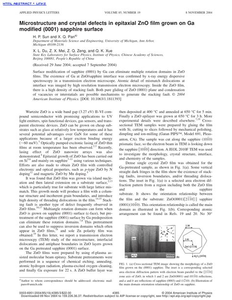 Pdf Defects In Zno Layers Grown On Sapphire 0001 Surface