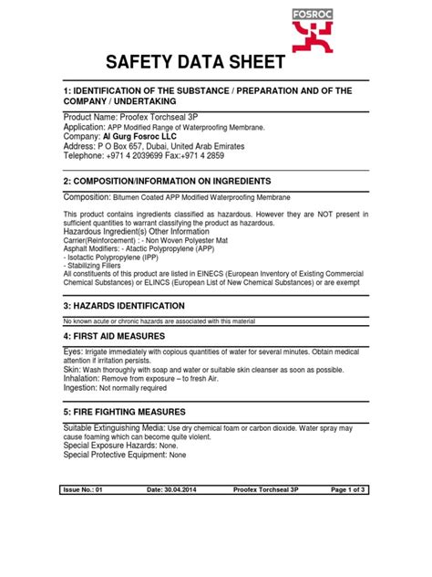 Proofex Torchseal 3p Pdf Safety Materials