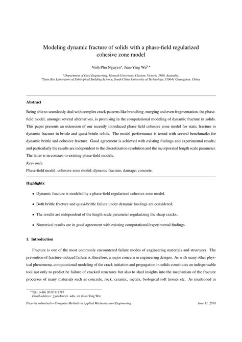 Pdf Modeling Dynamic Fracture Of Solids With A Phase Field