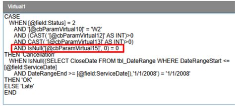 add null in the condition calculations and aggregations caspio