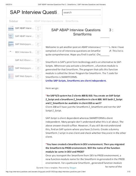 Pdf Sap Abap Interview Questions Part 3 Smartforms Sap Interview