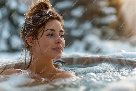 Premium Photo Young Woman In Hot Tub In Bathtub Jacuzzi Outdoors At Winter Day Woman Relaxing