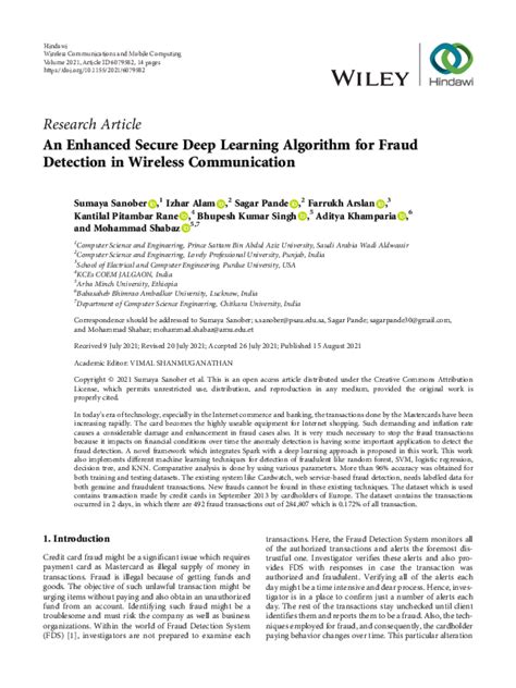 Pdf An Enhanced Secure Deep Learning Algorithm For Fraud Detection In