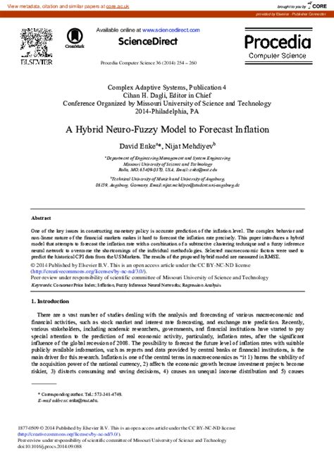 Pdf A Hybrid Neuro Fuzzy Model To Forecast Inflation