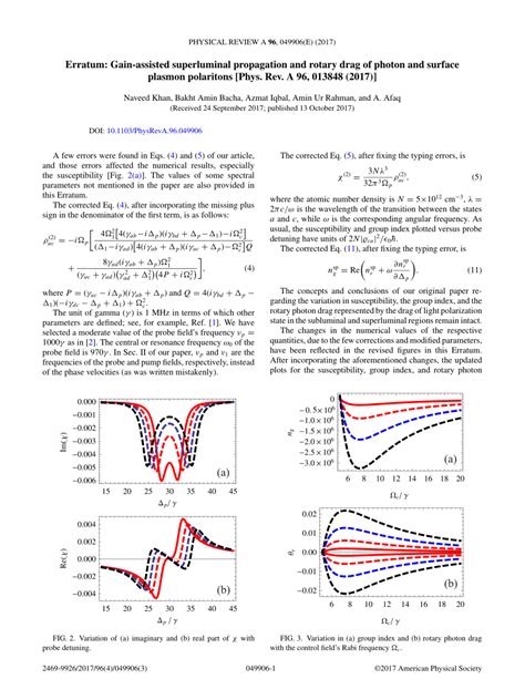 Pdf Erratum Gain Assisted Superluminal Propagation And Rotary Drag Of Photon And Surface