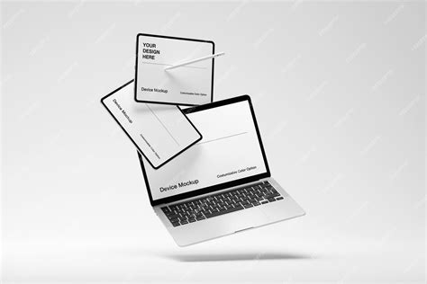 Premium Psd Editable Tablet And Laptop Mockup With Minimal Background And Realistic Scene
