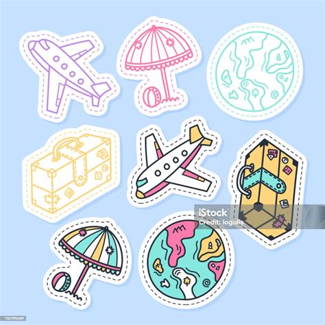 여행 스티커 핀 패치 및 만화 스타일의 필기 컬렉션 세트 옷 카드 배지 아이콘 엽서 배너 태그 스티커 인쇄에 대한 재미있는 인사말 0명에 대한 스톡 벡터 아트 및 기타